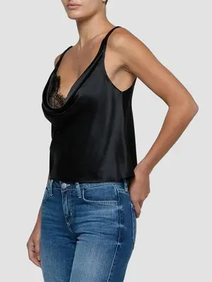 L'Agence Evadne Lace-trim Cowlneck Tank Top - Black