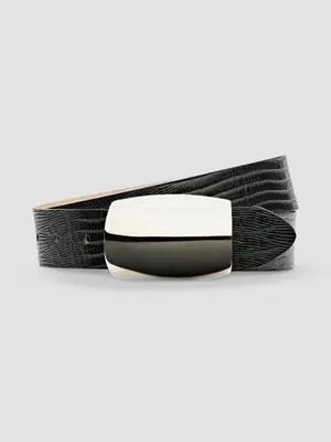 L'Agence Milou Domed Lizard-embossed Leather Belt - Black Lizard Embossed