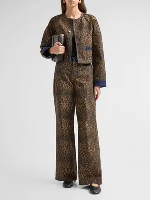 L'Agence Alicent Leopard Print Wide-leg Jeans