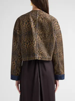 L'Agence Verona Leopard-print Crop Denim Jacket