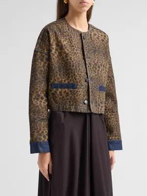 L'Agence Verona Leopard-print Crop Denim Jacket