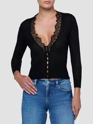 L'Agence Eluna Lace-trim Cardigan - Black
