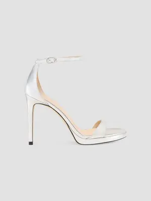 STUART WEITZMAN Nudist 100mm Metallic Leather Platform Sandals - Silver