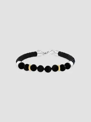 Saks Fifth Avenue Collection Leather & Black Onyx Bracelet - Sterling Silver