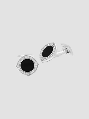 Saks Fifth Avenue Collection 925 Sterling Onyx & Zircon Cufflinks