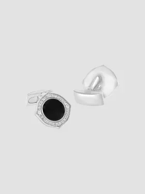 Saks Fifth Avenue Collection 925 Sterling Onyx & Zircon Cufflinks