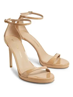 STUART WEITZMAN Nudist 100mm Patent Leather Sandals - Adobe