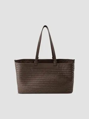 Vince Marin Woven Leather Tote Bag