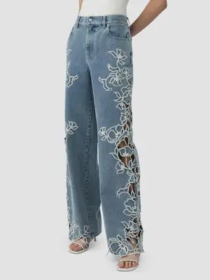 Simkhai Porter Embroidered Jeans - Light Indigo