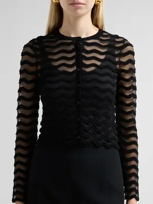 Simkhai Maxime Sheer Chevron Cardigan - Black