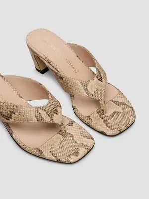 STUART WEITZMAN Stassi 50mm Snake Print Slip-on Sandals - Adobe