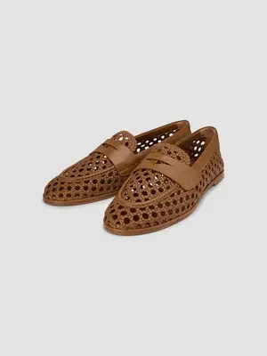 STUART WEITZMAN Spencer Woven-leather Penny Loafers - Boho Tan