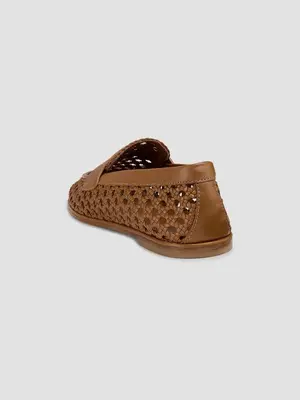 STUART WEITZMAN Spencer Woven-leather Penny Loafers - Boho Tan