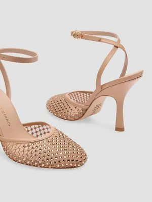 STUART WEITZMAN Bareitall Shine 100mm Crystal-embellished Mesh Pumps