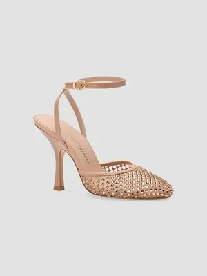 STUART WEITZMAN Bareitall Shine 100mm Crystal-embellished Mesh Pumps