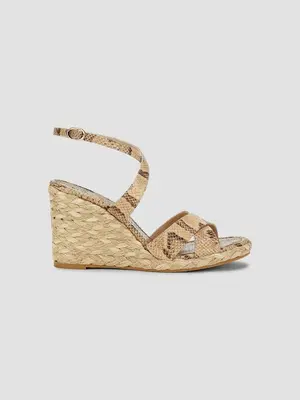 STUART WEITZMAN Alyssa Snake-embossed Leather Wedge Sandals - Camel
