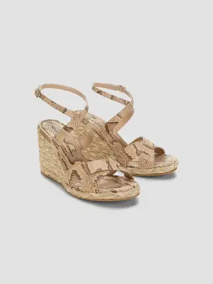 STUART WEITZMAN Alyssa Snake-embossed Leather Wedge Sandals - Camel