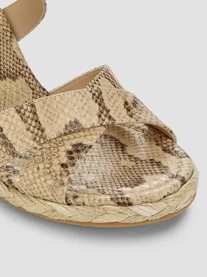 STUART WEITZMAN Alyssa Snake-embossed Leather Wedge Sandals - Camel