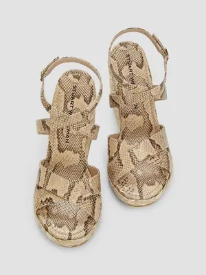 STUART WEITZMAN Alyssa Snake-embossed Leather Wedge Sandals - Camel