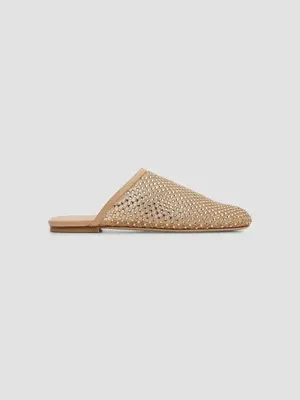 STUART WEITZMAN Bareitall Shine Crystal-embellished Mules - Adobe