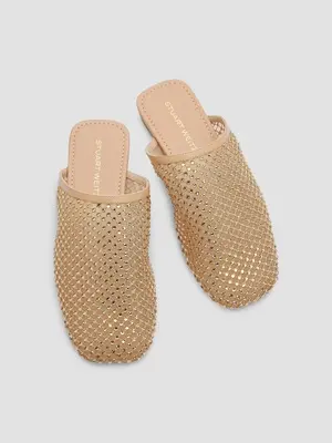 STUART WEITZMAN Bareitall Shine Crystal-embellished Mules - Adobe