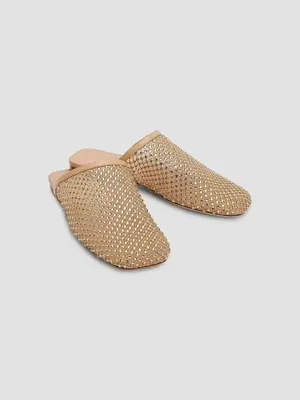 STUART WEITZMAN Bareitall Shine Crystal-embellished Mules - Adobe