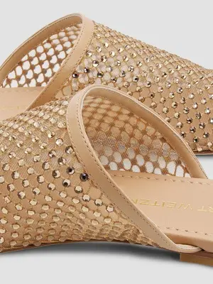 STUART WEITZMAN Bareitall Shine Crystal-embellished Mules - Adobe