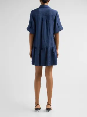 Simkhai Cris Crinkled Drop-waist Mini Shirtdress