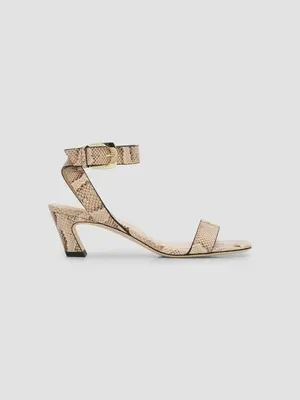 STUART WEITZMAN Sai 50mm Snake-embossed Leather Block-heel Sandals - Adobe