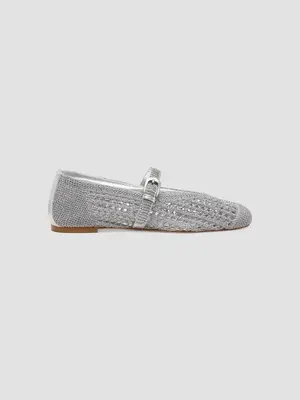 STUART WEITZMAN Leora Leather-trim Crochet Mary Janes - Silver