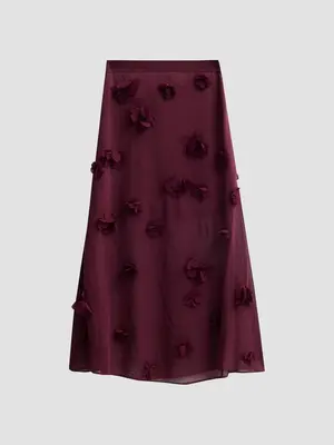Simkhai Cora Floral Appliqué Midi Skirt - Fig