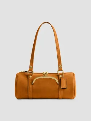 COACH Kisslock Barrel Suede Shoulder Bag - Marigold