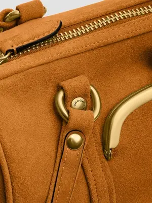 COACH Kisslock Barrel Suede Shoulder Bag