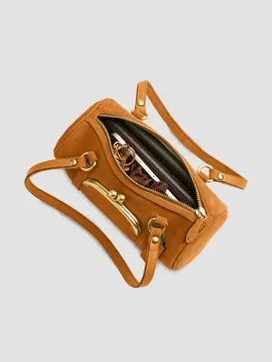 COACH Kisslock Barrel Suede Shoulder Bag