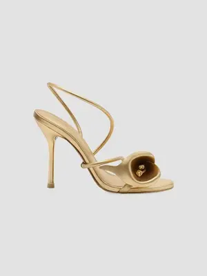 Cult Gaia Cassidy 100mm Floral Metallic Leather Slingback Sandals - Brass