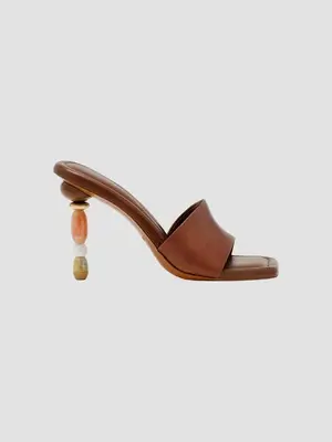 Cult Gaia Mahina 100mm Beaded-heel Leather Sandals - Saddle
