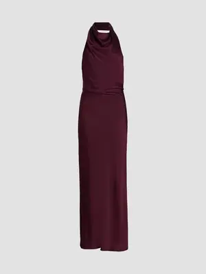 Simkhai Reannon Draped Satin Halter Gown - Fig