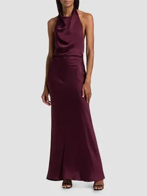 Simkhai Reannon Draped Satin Halter Gown