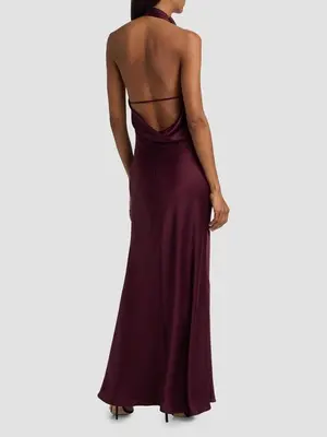 Simkhai Reannon Draped Satin Halter Gown