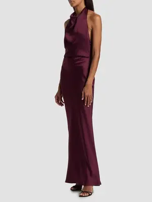 Simkhai Reannon Draped Satin Halter Gown - Fig