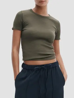 Rag & Bone Essential Rib Stretch-cotton Crewneck T-shirt - Olive