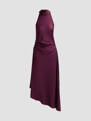 Simkhai Monica Asymmetric Satin Midi Dress - Fig