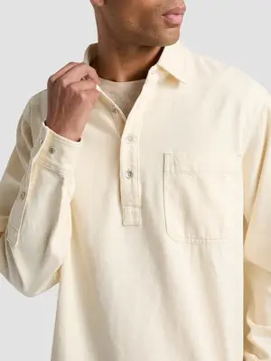 Rag & Bone Denim Long-sleeve Polo Shirt - Ecru