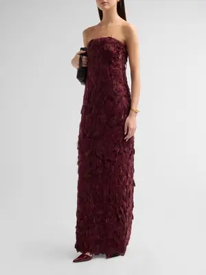 Simkhai Malvina Feather Strapless Gown