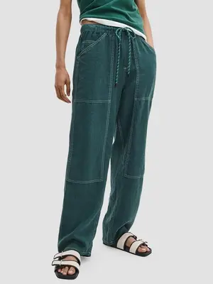 Rag & Bone Atlas Linen Straight-leg Drawstring Pants - Forest