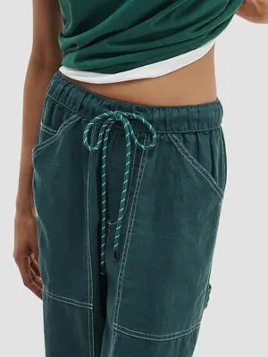Rag & Bone Atlas Linen Straight-leg Drawstring Pants - Forest