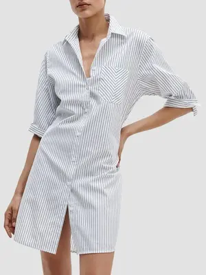 Rag & Bone Lucia Striped Cotton Mini-shirtdress - Navy Stripe