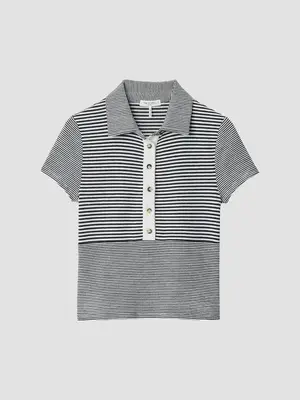 Rag & Bone The Knit Striped Polo Shirt - Ivory Multi