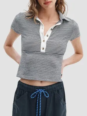 Rag & Bone The Knit Striped Polo Shirt - Ivory Multi