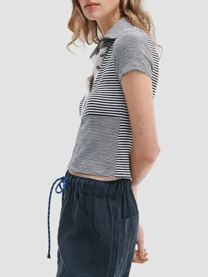 Rag & Bone The Knit Striped Polo Shirt - Ivory Multi